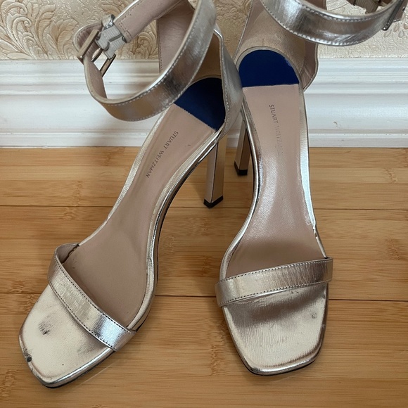 Stuart Weitzman | Shoes | Stuart Weitzman Silver Metallic Heels With ...